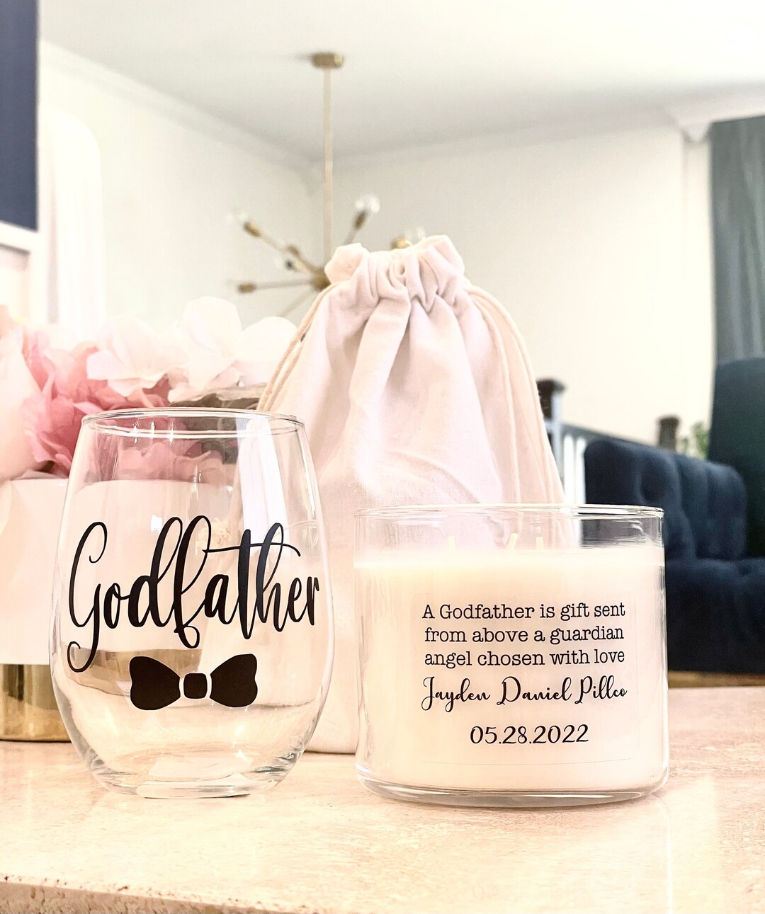 Godfather Candle & Wine Glass God Father Gift, Godfather Gifts for ...