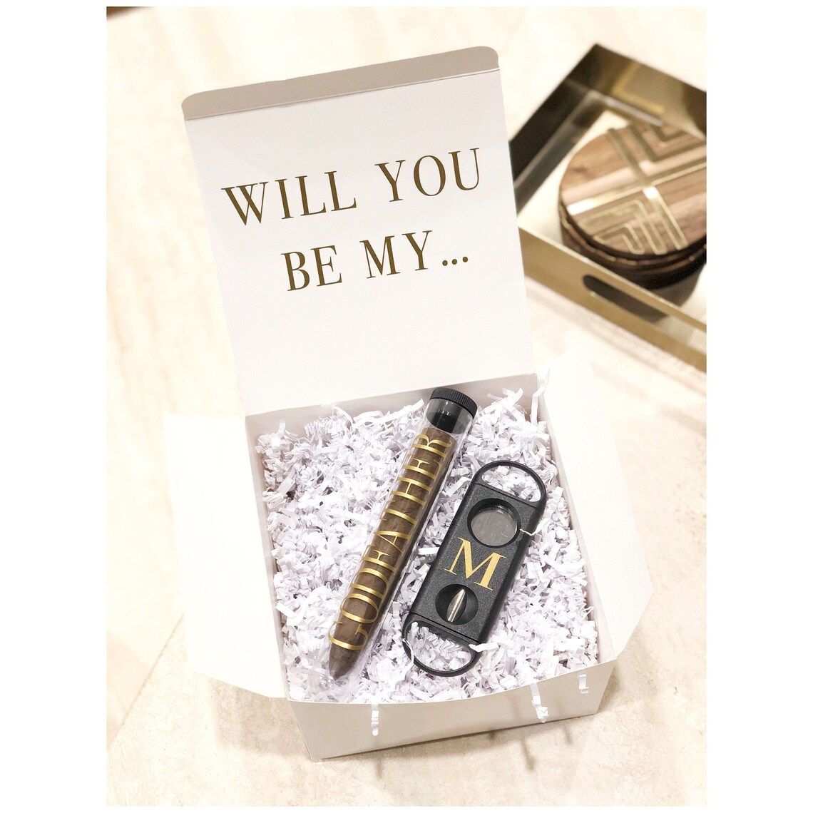 Godfather Cigar Themed Gift Box, Custom Godfather Proposal, Celebration ...