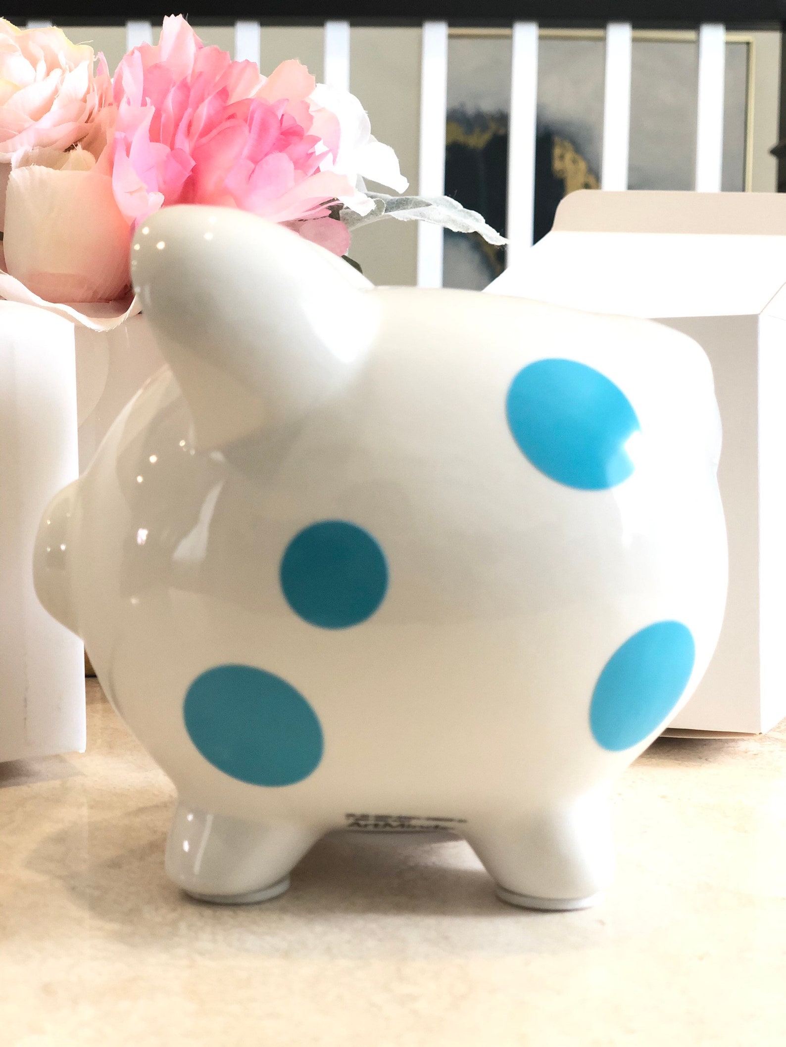 Baby Boy Piggy Bank & Box Gift Set, Baby's First Piggy Bank, Small ...