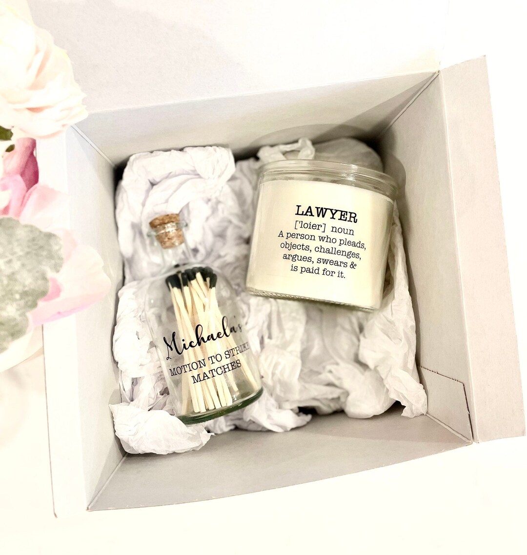 Lawyer Candle & Glass Bottle Matches Gift Box, Attorney Gift Box, Bar ...