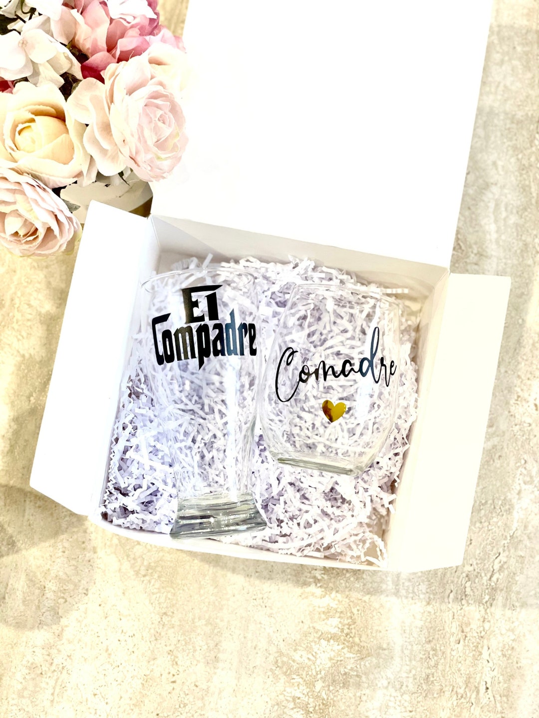 Compadres Wine & Beer Mug Gift Set, Comadres Gift, Regalo Para Comadres ...