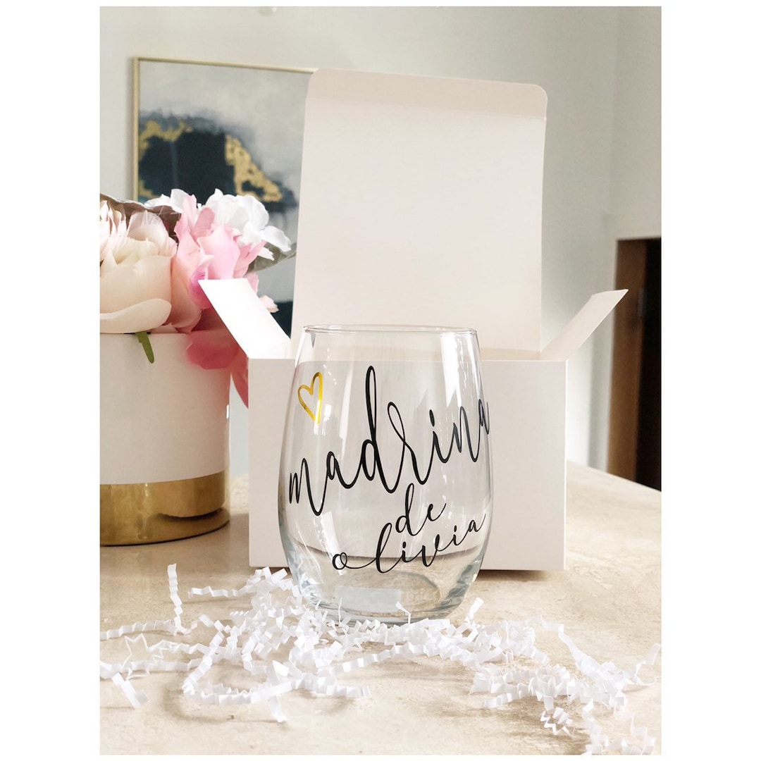 Personalized Madrina Wine Glass Gift Set, Custom Wine, Best Friend Gift ...