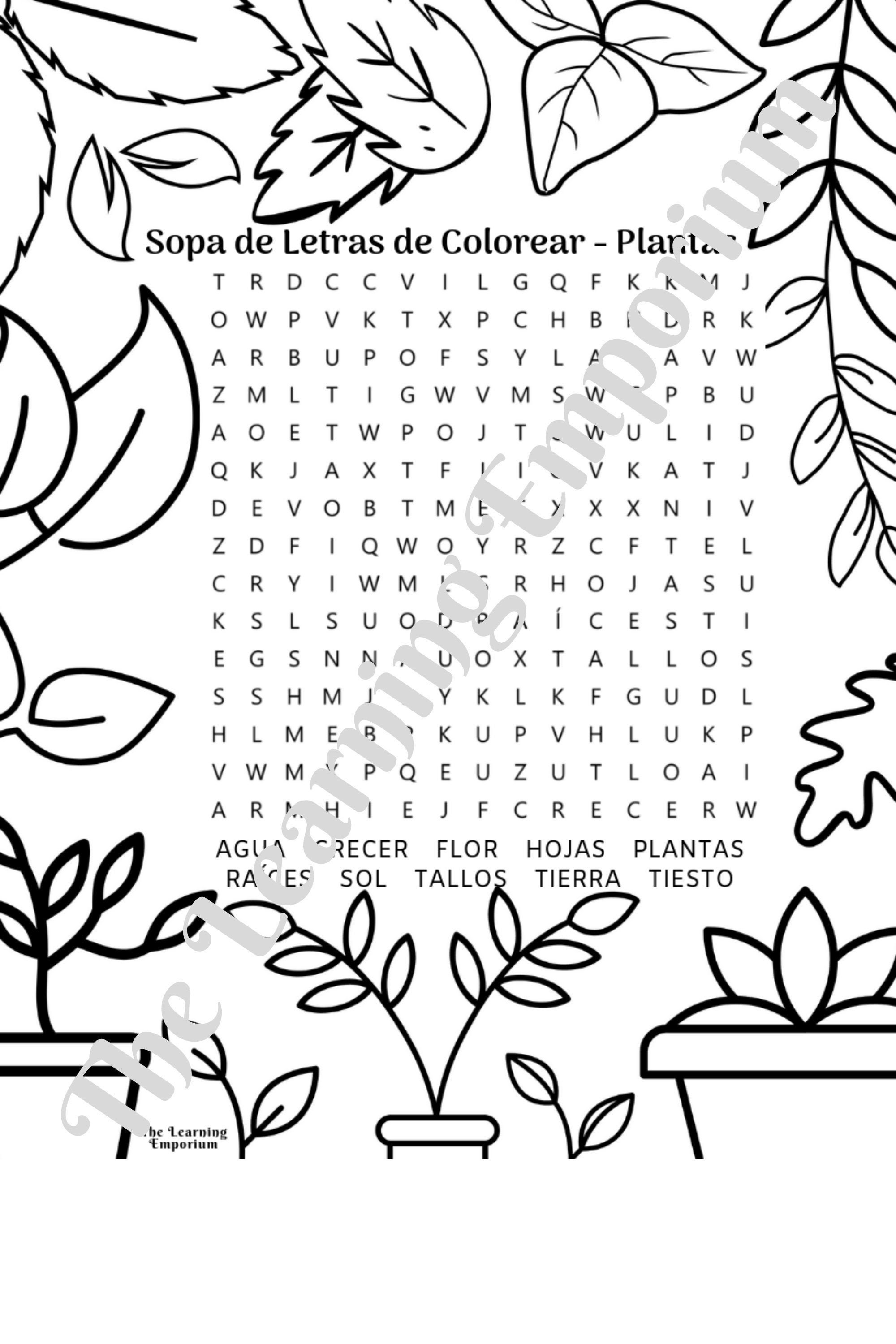 Colección de 4 páginas Sopa de Letras de Colorear Plantas | Etsy