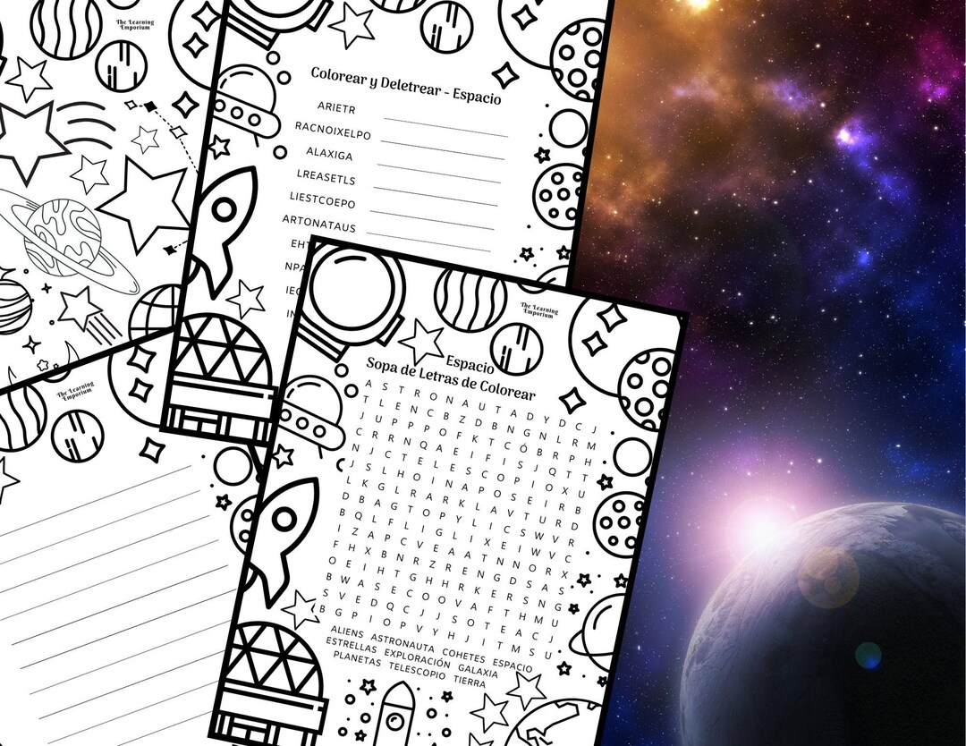 Espacio Sopa De Letras De Colorear Colección De 4 Páginas Colorear ...