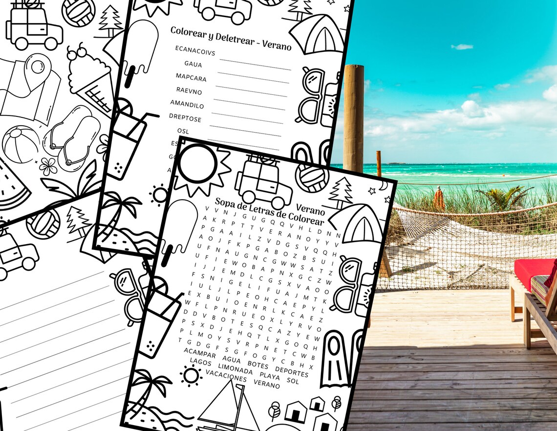 Verano Sopa De Letras De Colorear Colección De 4 Páginas Colorear ...