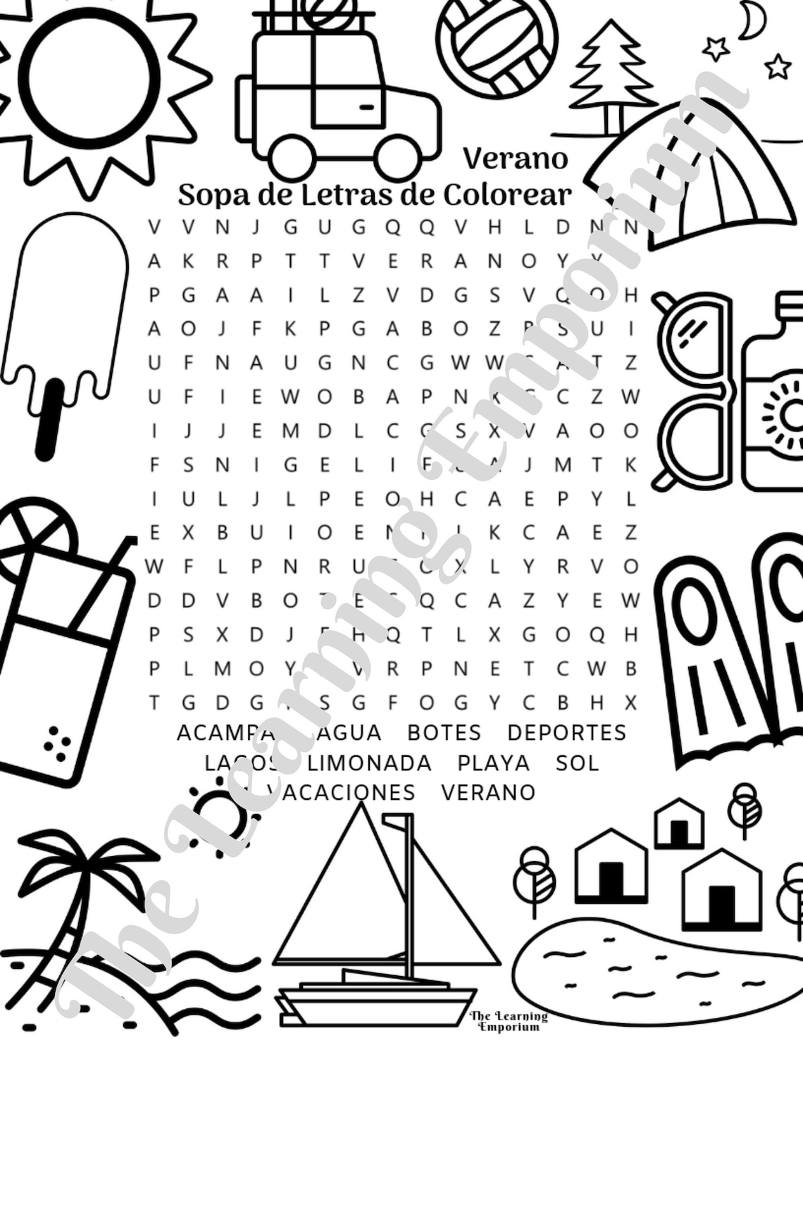 Colección de 4 páginas Sopa de Letras de Colorear Verano | Etsy