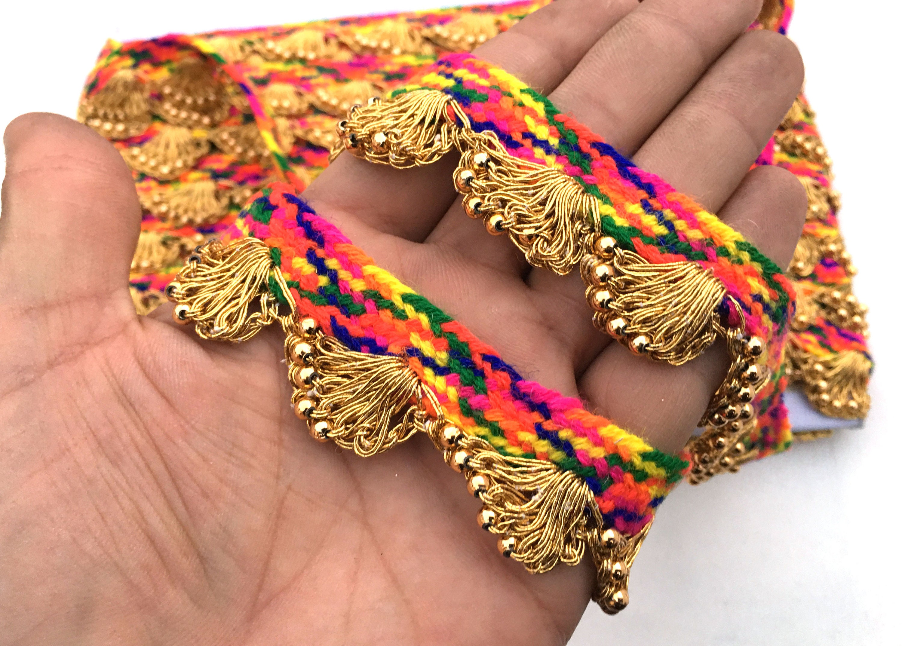 By Yard Multi Color Indian Gotta Patti Beaded Lace Trim,floral Gota Cut ...