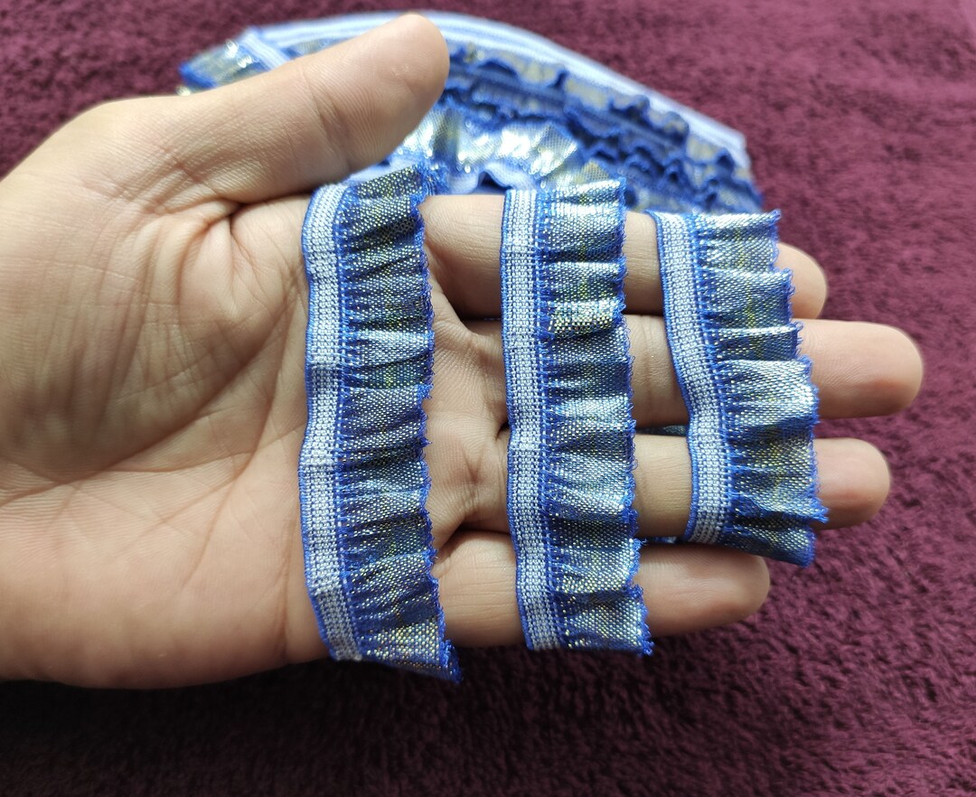 9-yard Indian Blue Elastic Fringe Trim, Boho Sari Border - Etsy