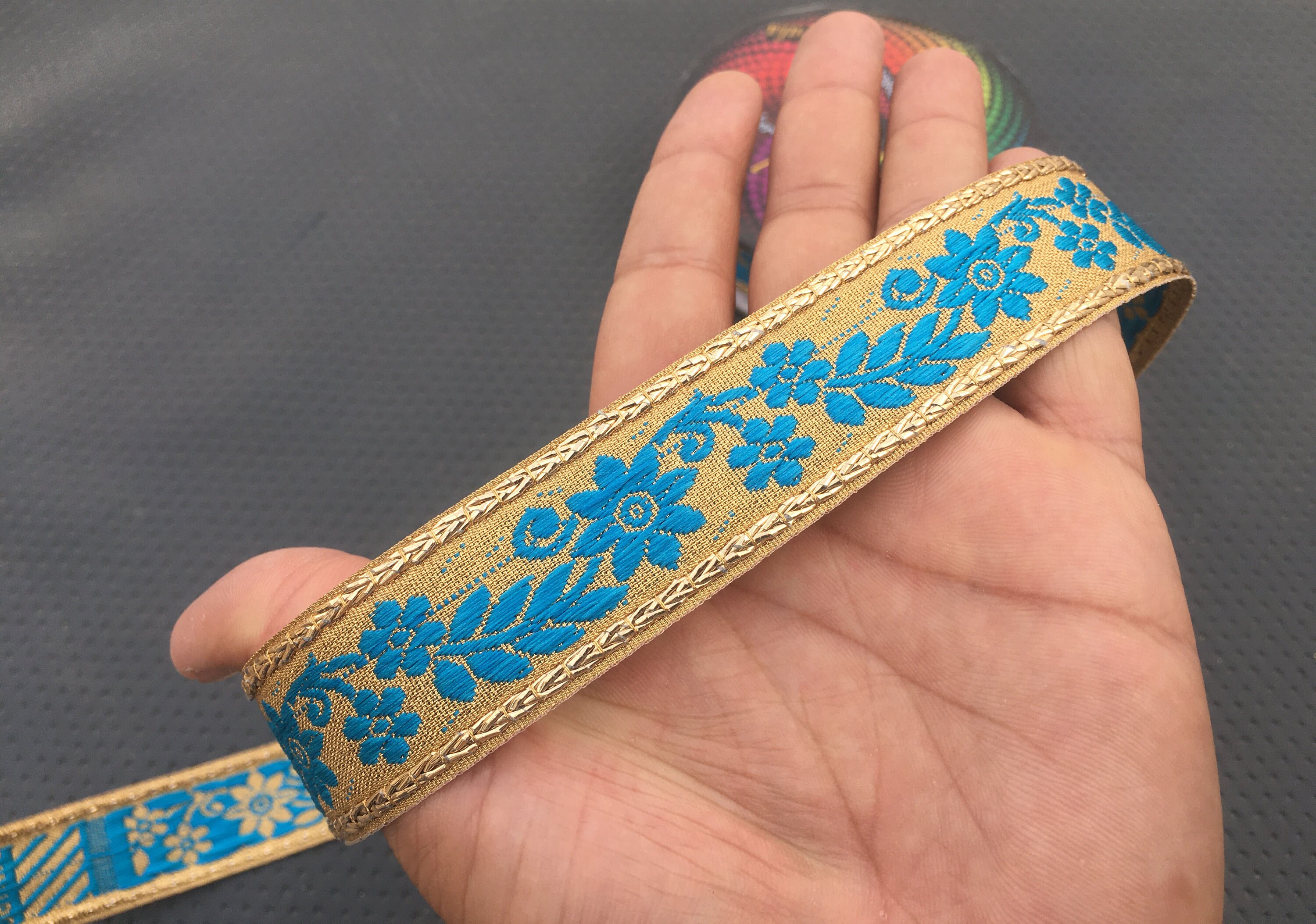 By Yard Golden Indian Jacquard With Flower Ribbon Lace Trim | Etsy