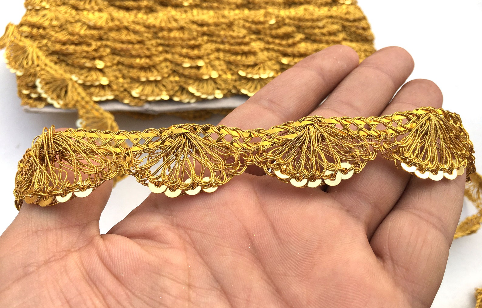 By Yard Gold Sequin Fringe Woven Ribbon Lace Trim for Crafting,sewing ...