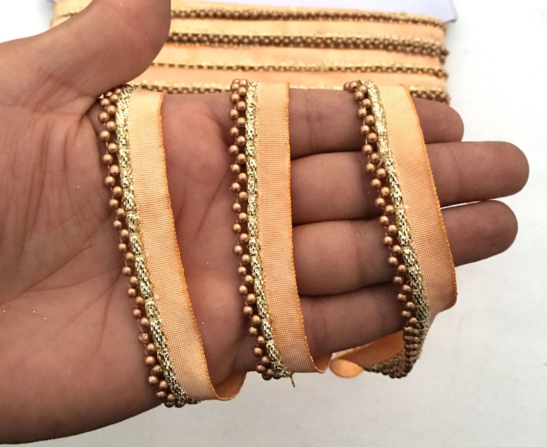 By Yard Gold Beaded Peach Color Ribbon Lace Trim for Crafting,sewing ...
