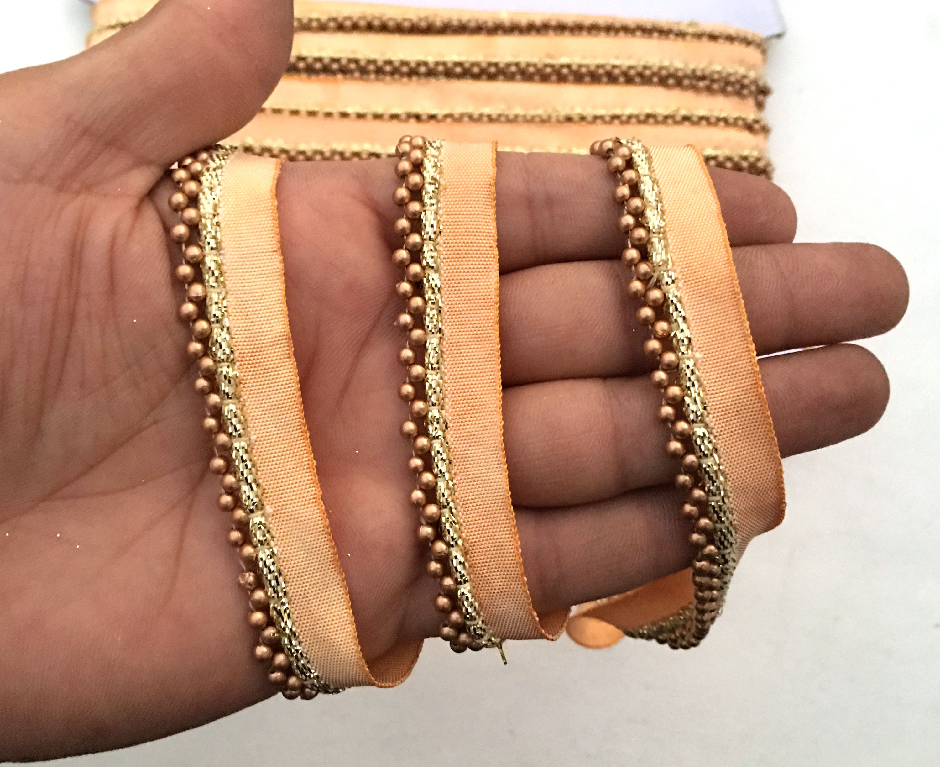 By Yard Gold Beaded Peach Color Ribbon Lace Trim for Crafting,sewing ...