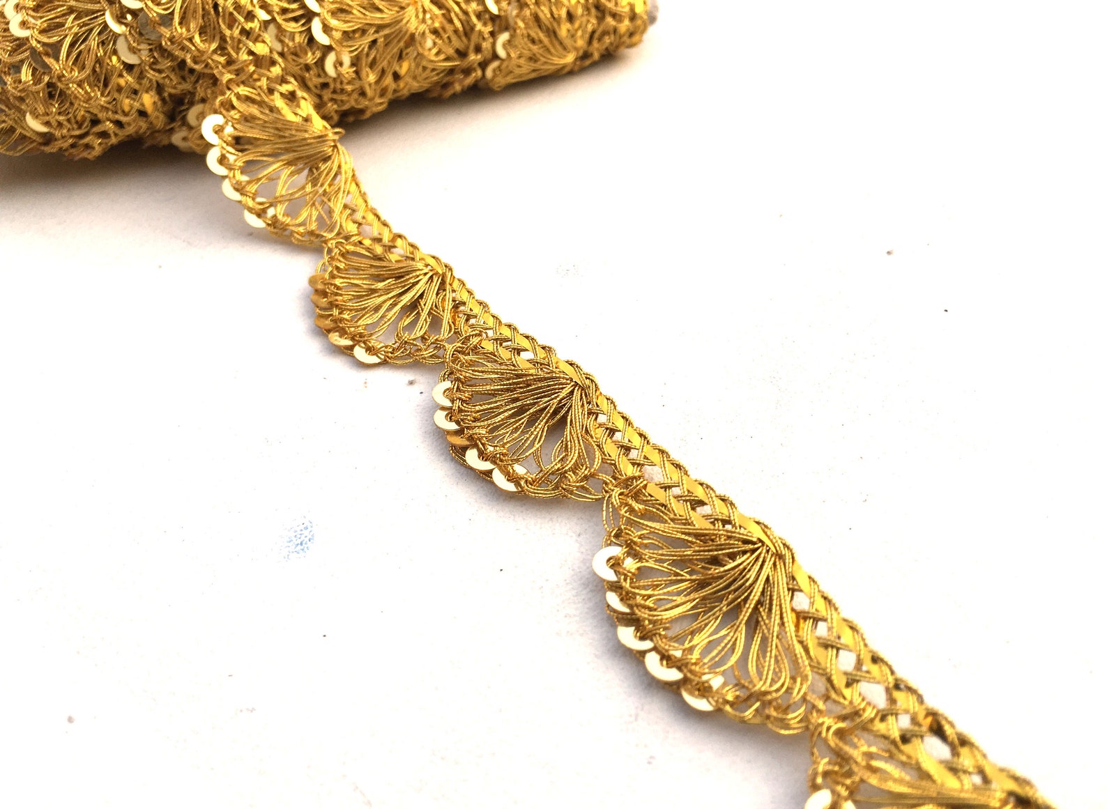 By Yard Gold Sequin Fringe Woven Ribbon Lace Trim for Crafting,sewing ...