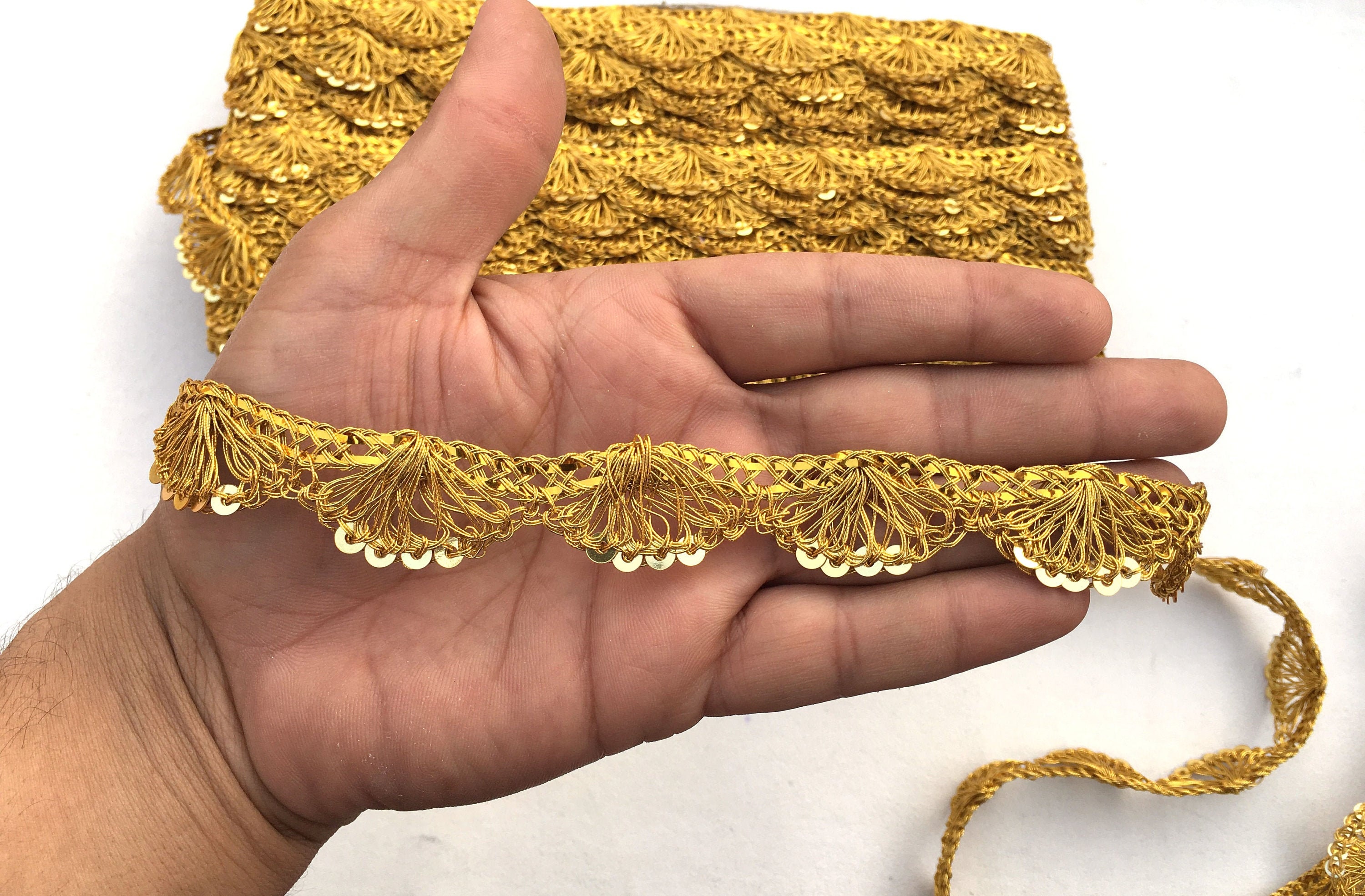 By Yard Gold Sequin Fringe Woven Ribbon Lace Trim for Crafting,sewing ...