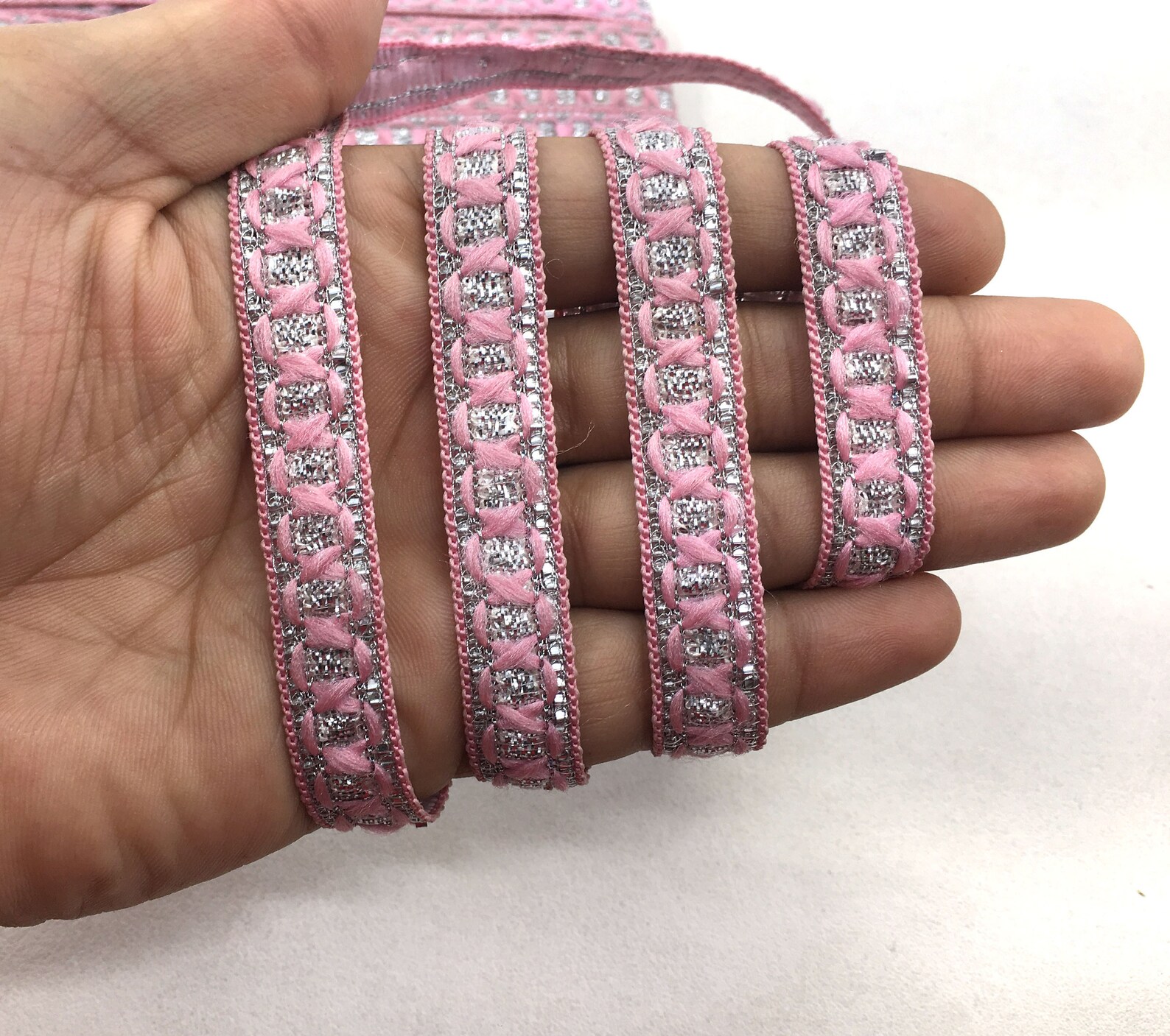 7 Yards Beautiful Indian Piping Trims Pink Laces Embroidered - Etsy