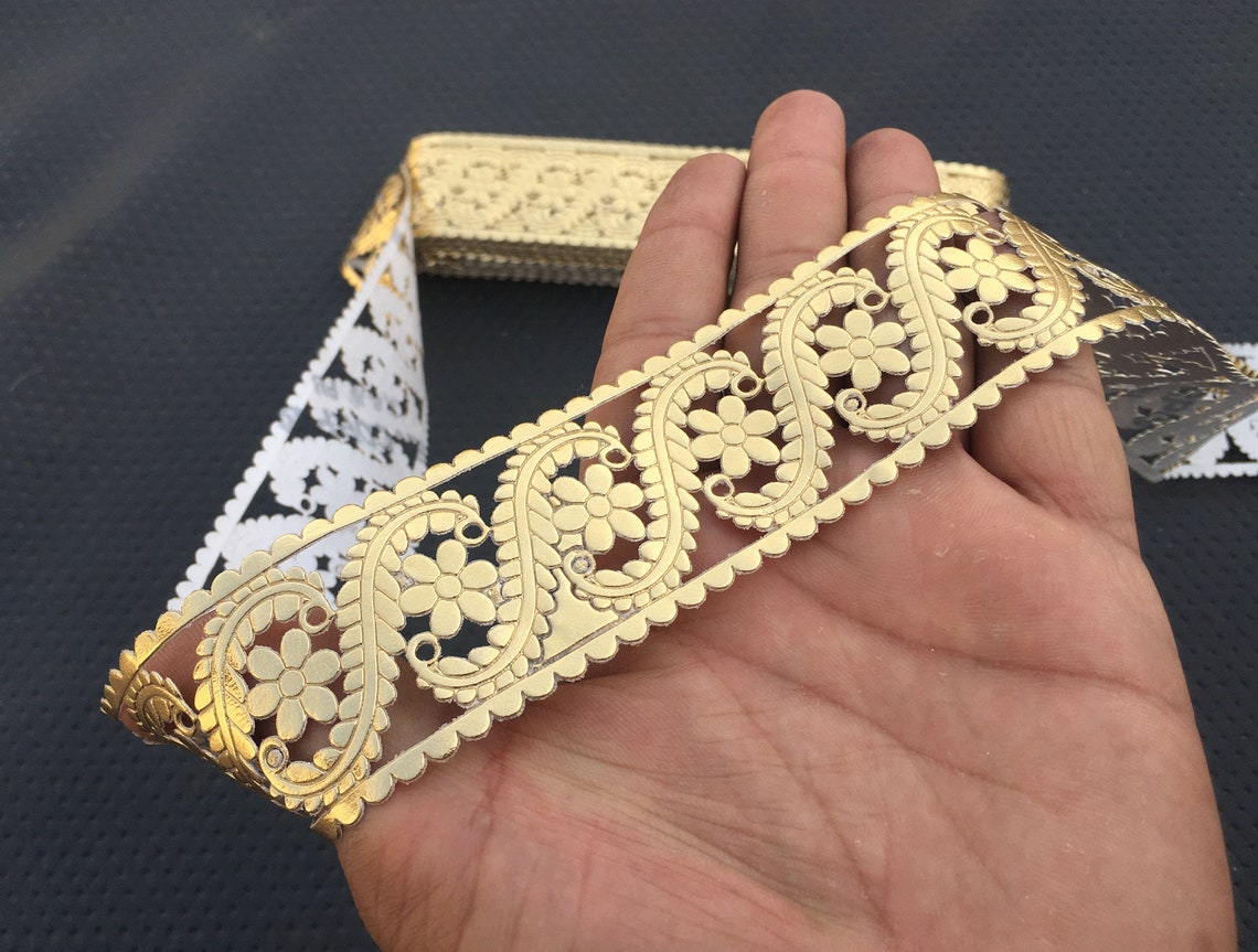 By Yard Beautiful Golden Floral Cut Work Ribbon Trim for - Etsy