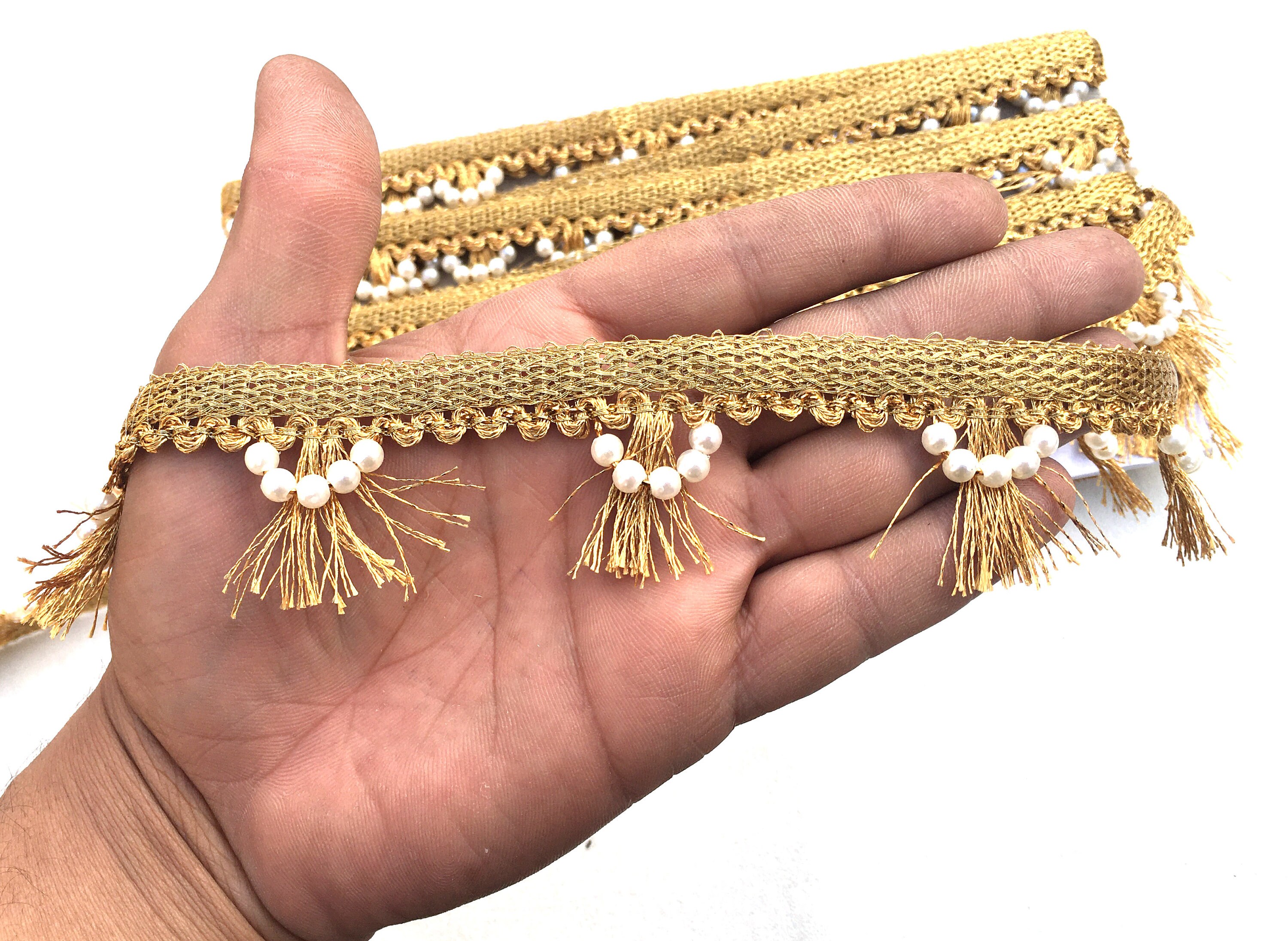 Indian Fringe Trim Lace Beaded Fringe Trim Golden Fringe Trim Piping ...
