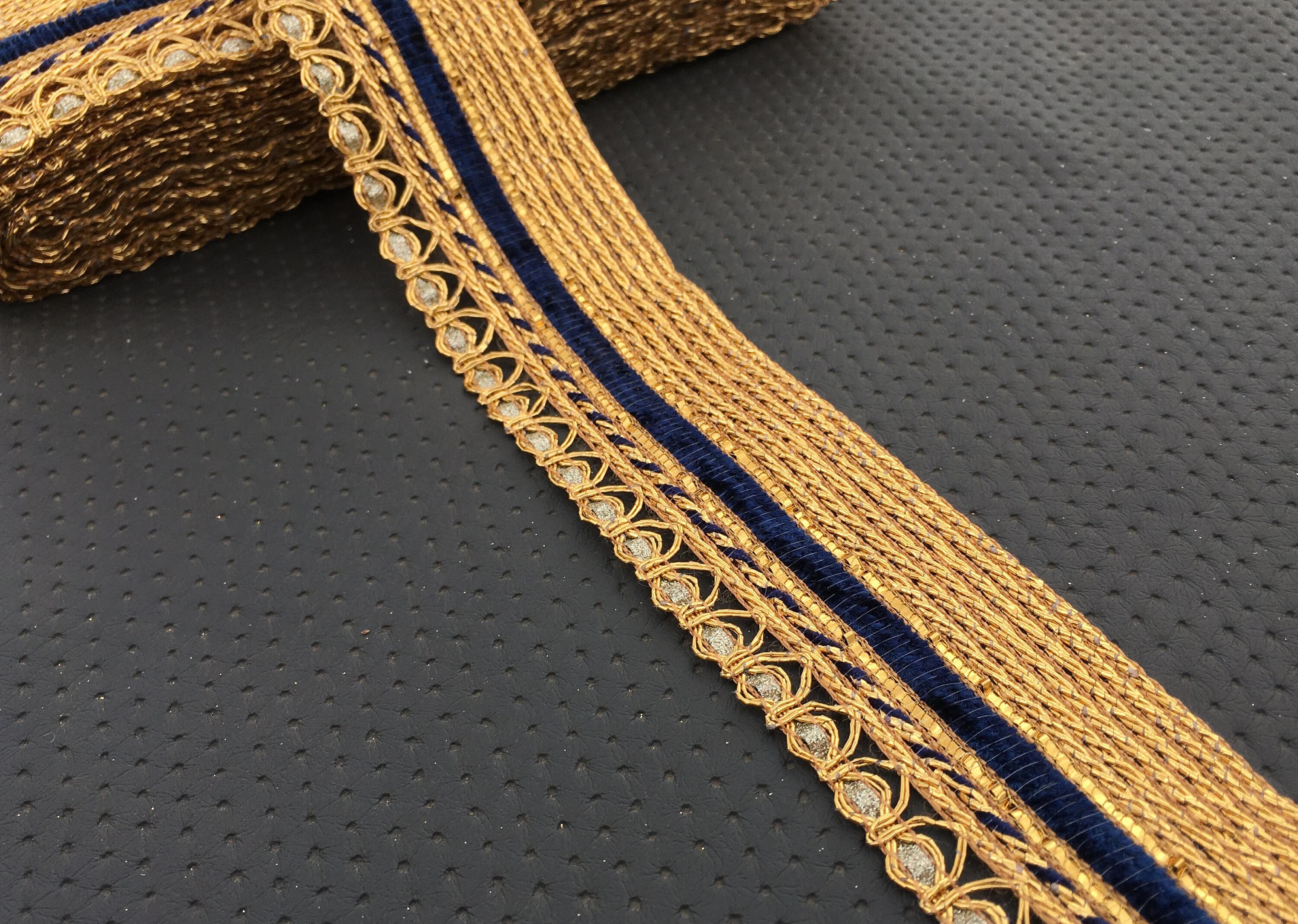 By Yard Golden Trim With Velvet Border Sequin and Fringe Style Ribbon ...