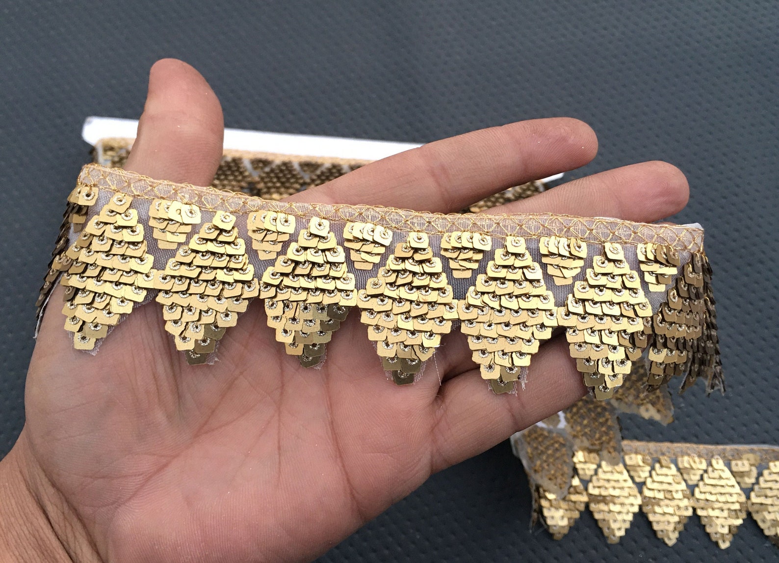 By Yard Fringe Sequin Gold Ribbon Border Lace Trim for Crafting,sewing ...