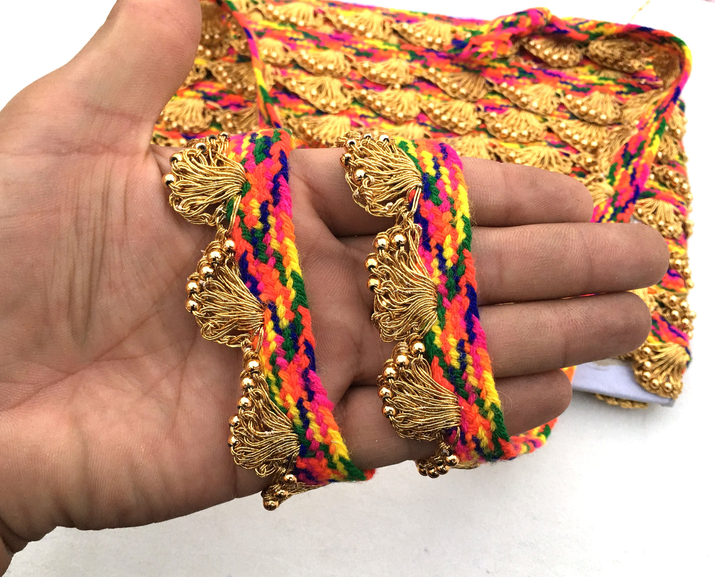 By Yard Multi Color Indian Gotta Patti Beaded Lace Trim,floral Gota Cut ...