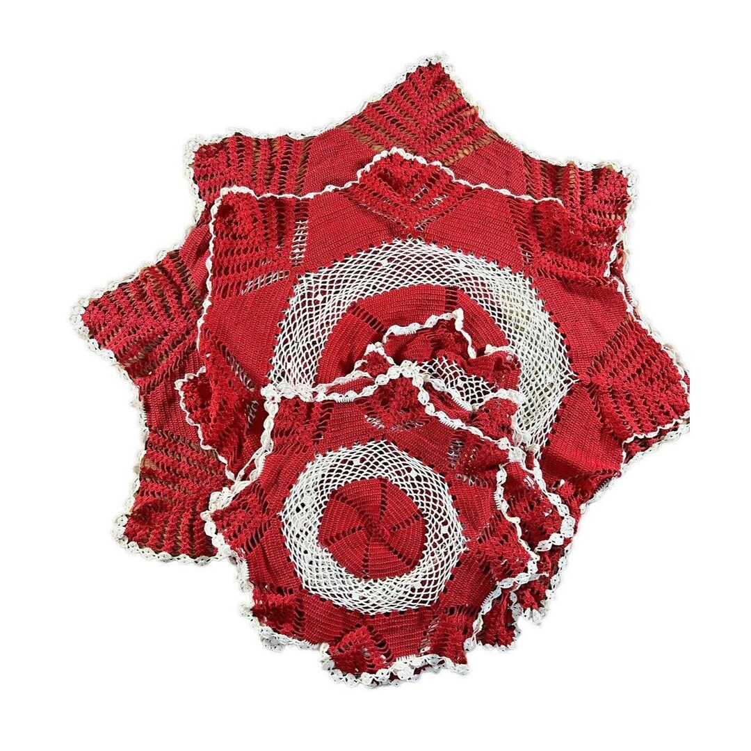 Set of 6 Hand Crocheted Doilies Pinwheel Round Tea Table Red - Etsy