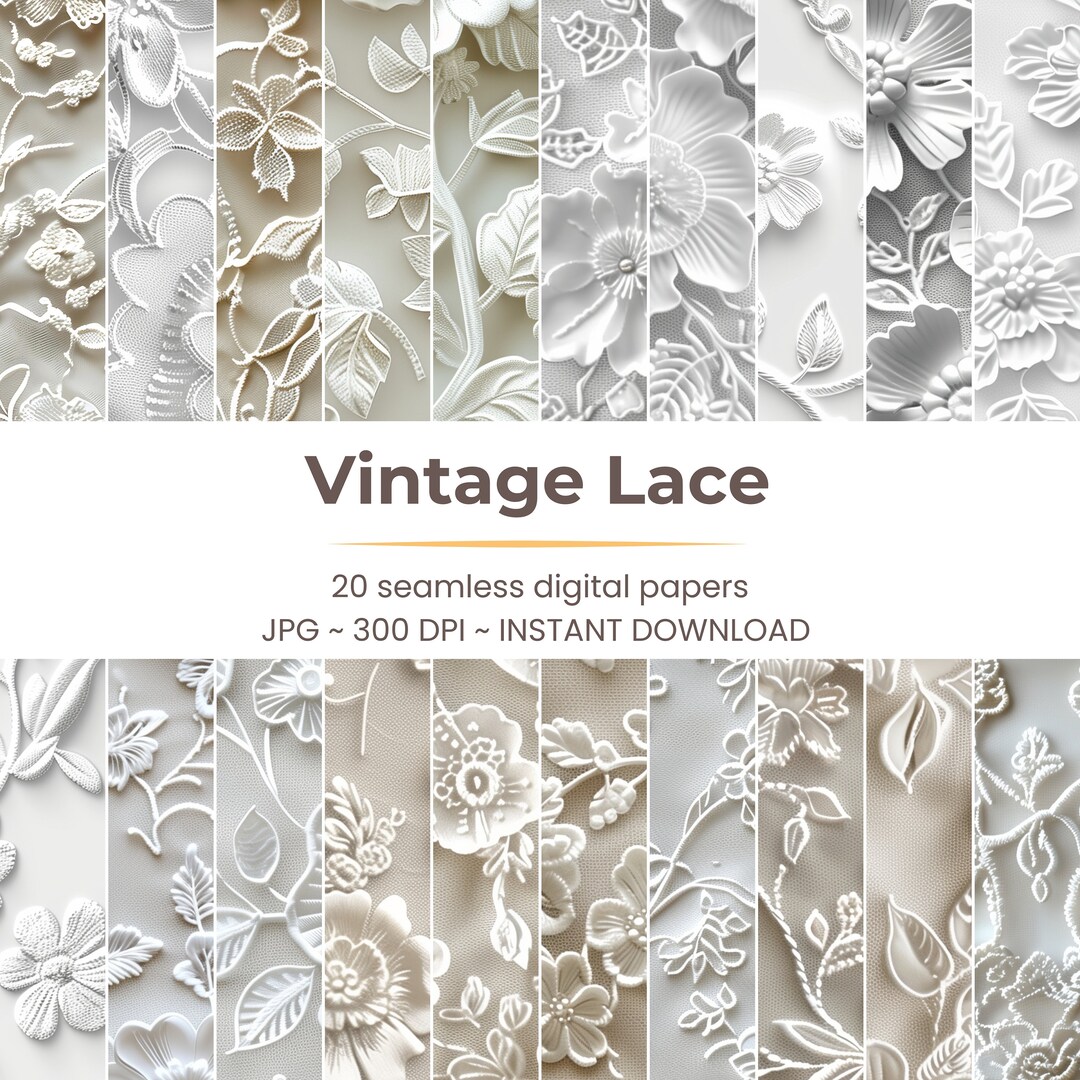 Vintage Lace Digital Paper Pack, Seamless Printable (digital Download ...