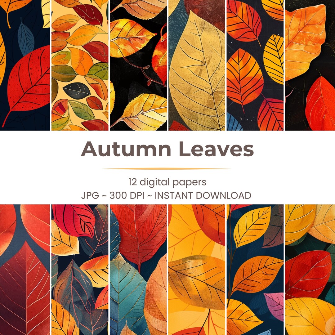 Autumn Leaves Digital Paper Pack / Scrapbook Printable Paper / Junk ...