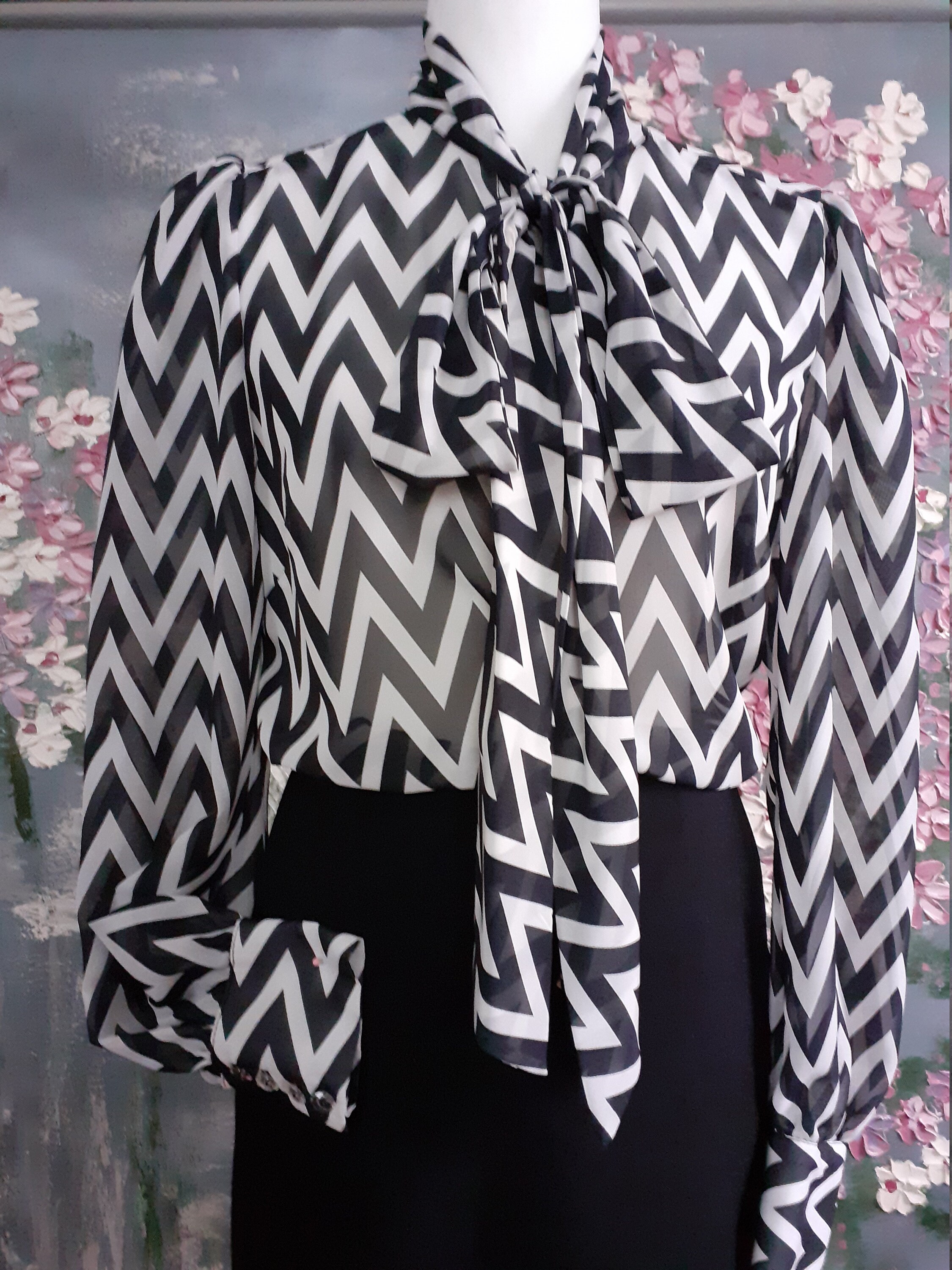 Romantic Black and White Geometric Print Women Blouse - Etsy