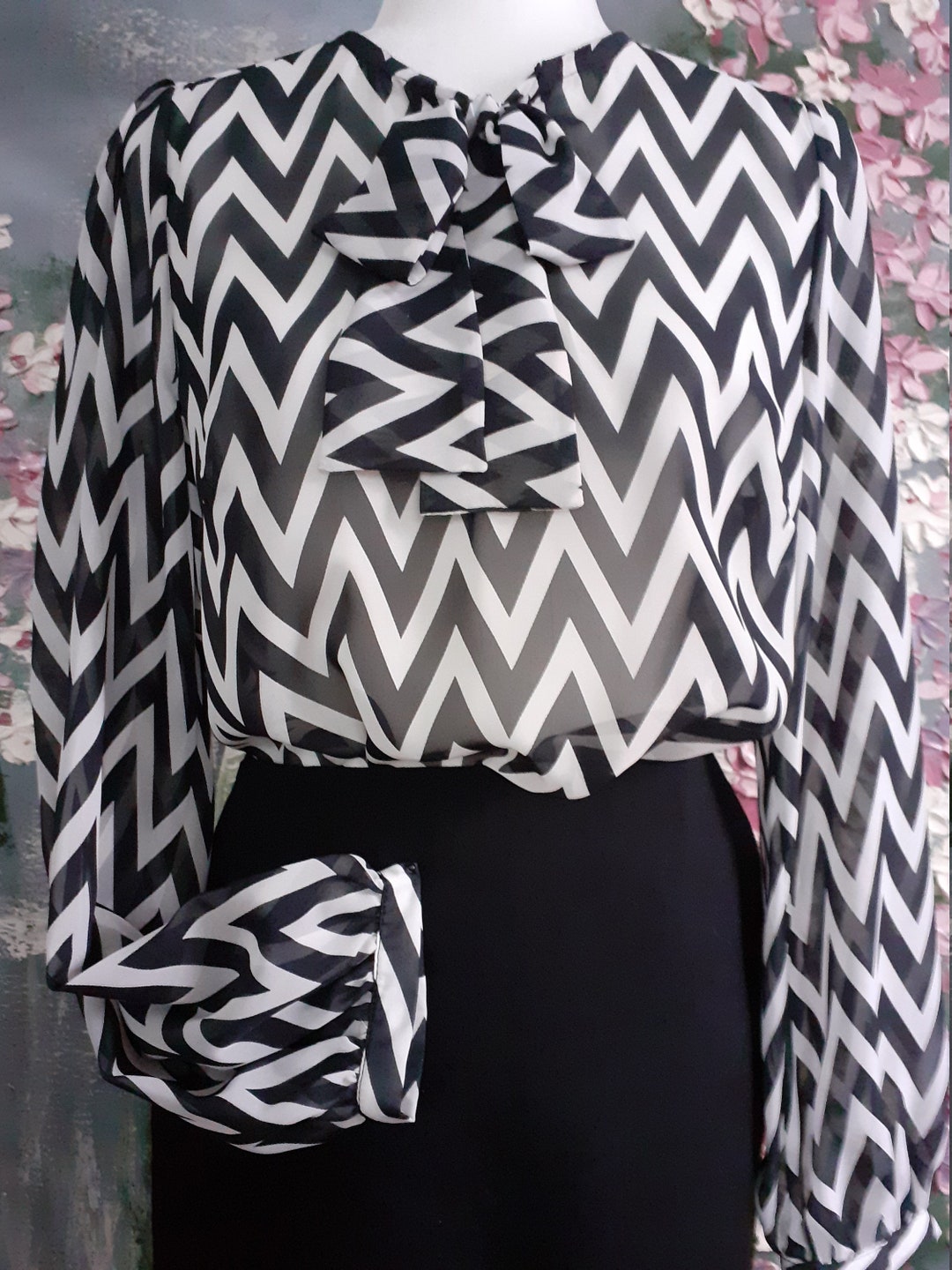 Romantic Black and White Geometric Print Women Blouse - Etsy