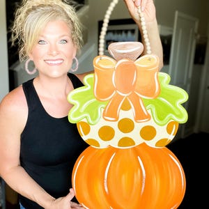 Coquette Pumpkin | Pumpkin Door Hanger | Pumpkin Bow Door Hanger | Fall ...