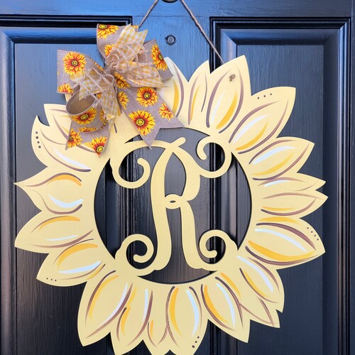Monogrammed Sunflower Door Hanger Sunflower Monogram | Etsy