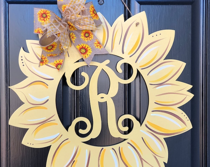 Monogrammed Sunflower Door Hanger Sunflower Monogram - Etsy