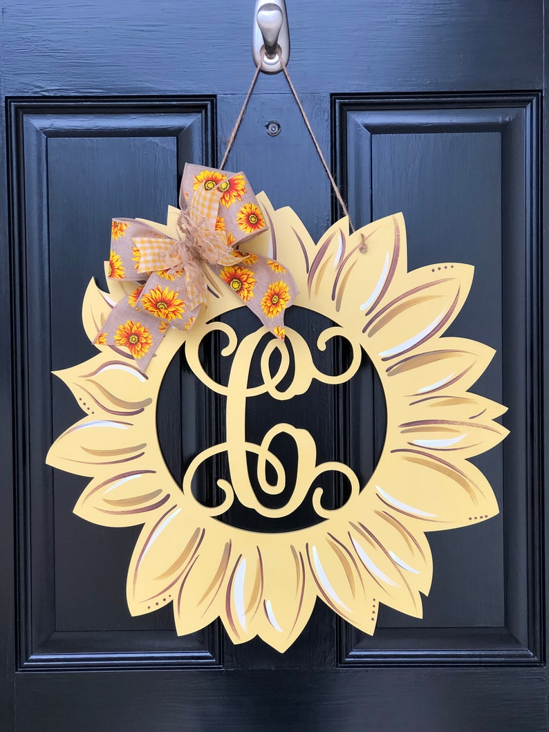 Monogrammed Sunflower Door Hanger - Sunflower - Monogram - Etsy