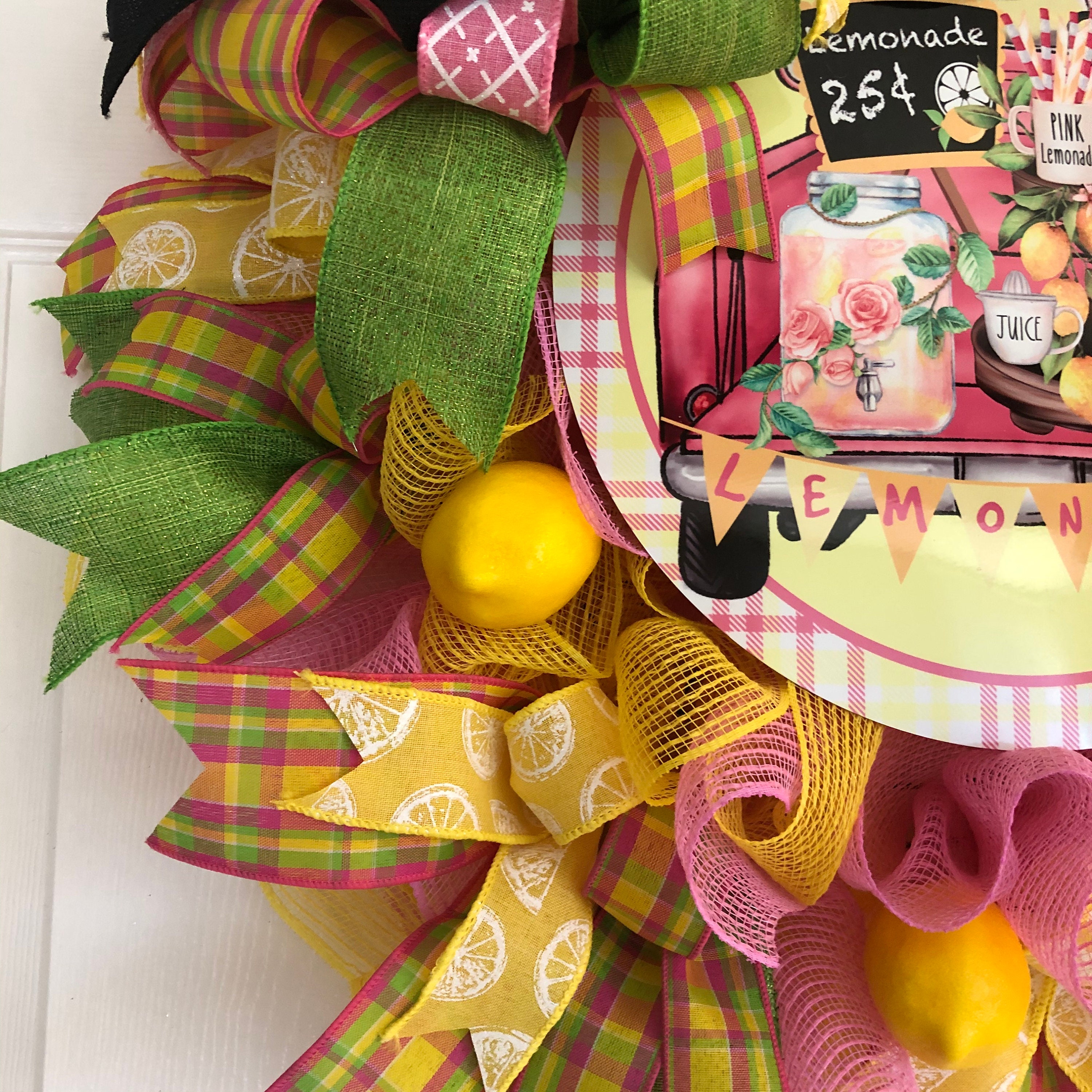 Summertime Lemonade Pink and Yellow Fabric Mesh,Pink Truck Full of ...