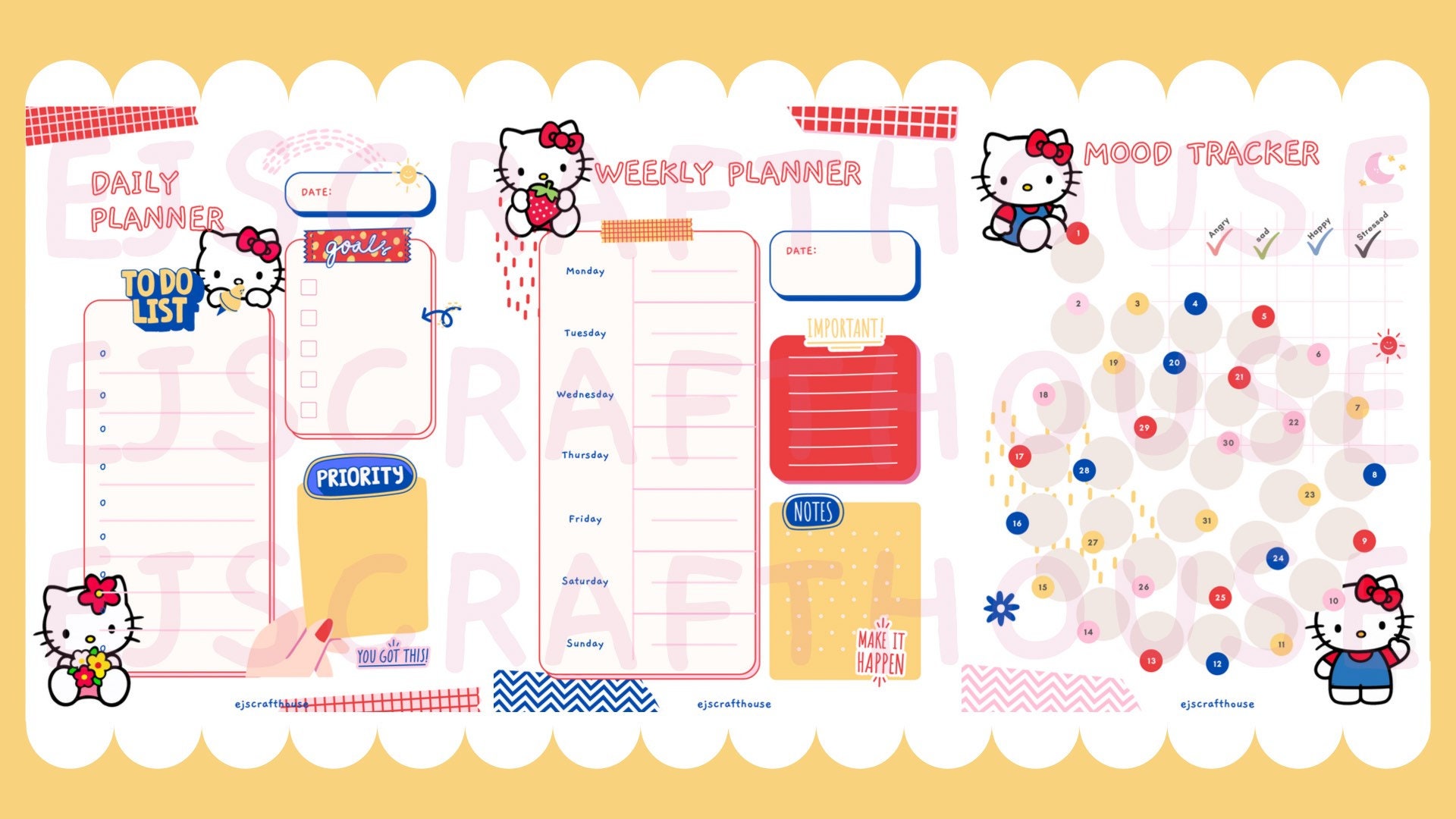 Cute Kitty Printable Planner 9 Sheets | Etsy
