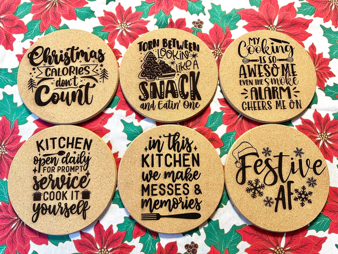 Holiday Kitchen Humor Laser Engraved Cork Trivets/ Funny Kitchen Decor ...