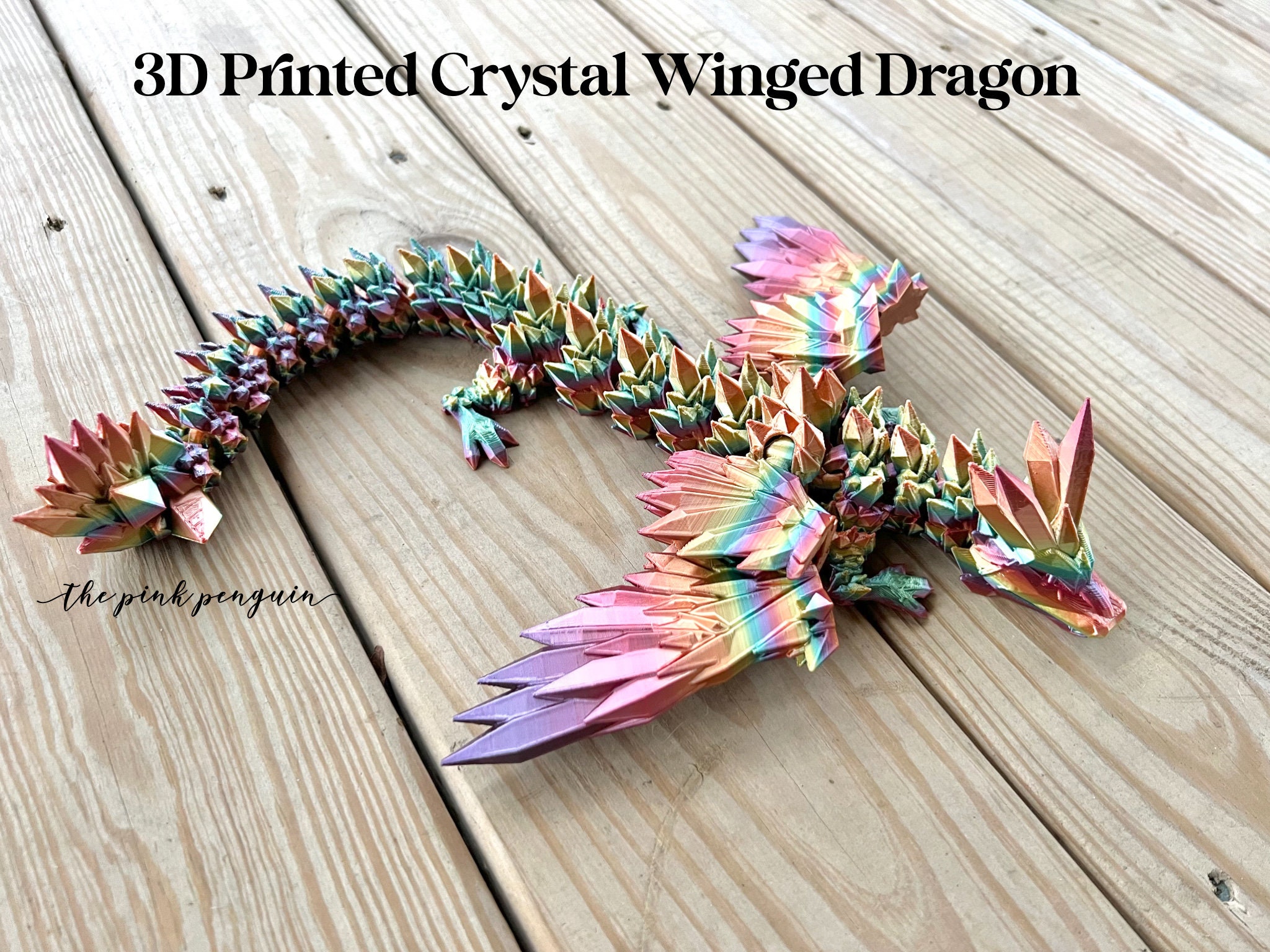 3D Printed Crystal Winged Dragon/ Tiktok Dragon/ Articulated Dragon/ Fidget Toy Dragon/ 3D ...