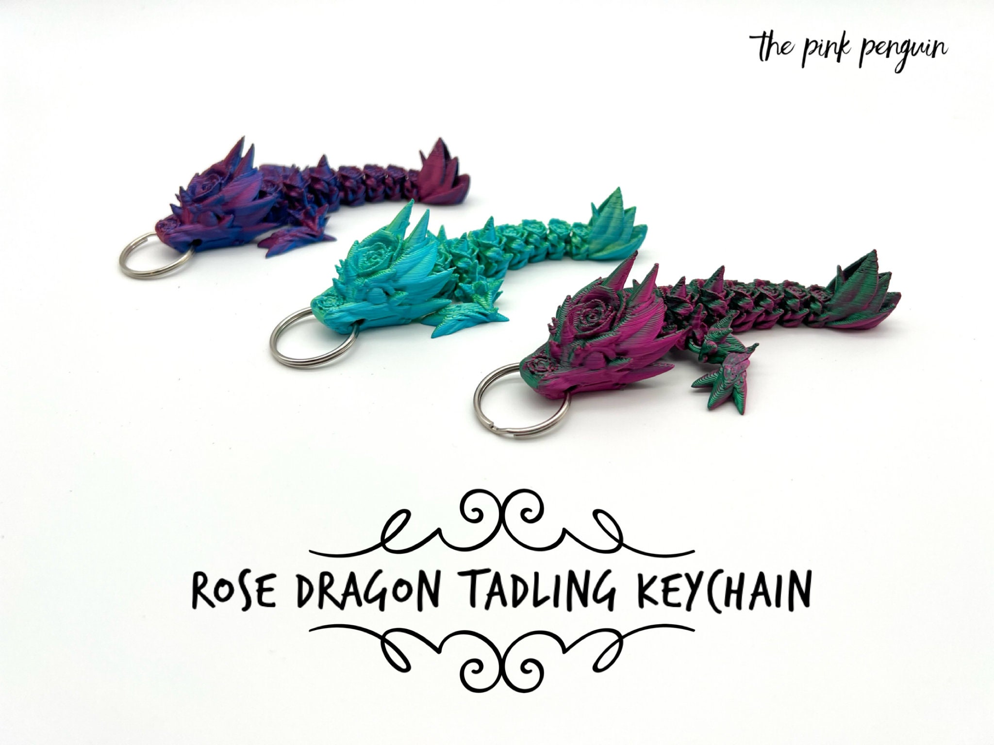 3D Printed Rose Dragon Tadling Keychain/ Fidget Keychain/tiktok ...