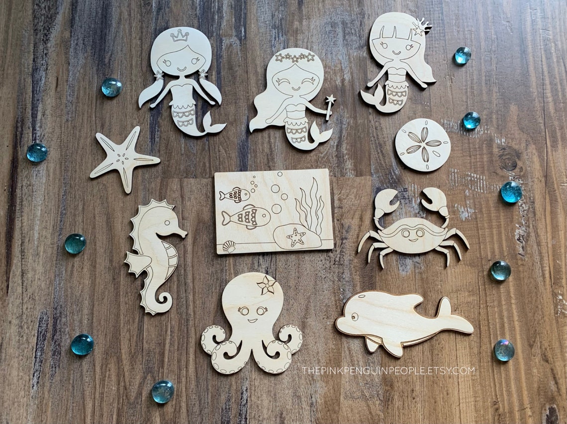 Mermaid DIY Paint Kit/ Craft Kit/ Girls Gift/laser Cutouts/ Magnet ...