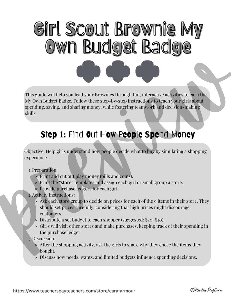 Brownie Scout My Own Budget Badge Activity Bundle | Goal Setting ...