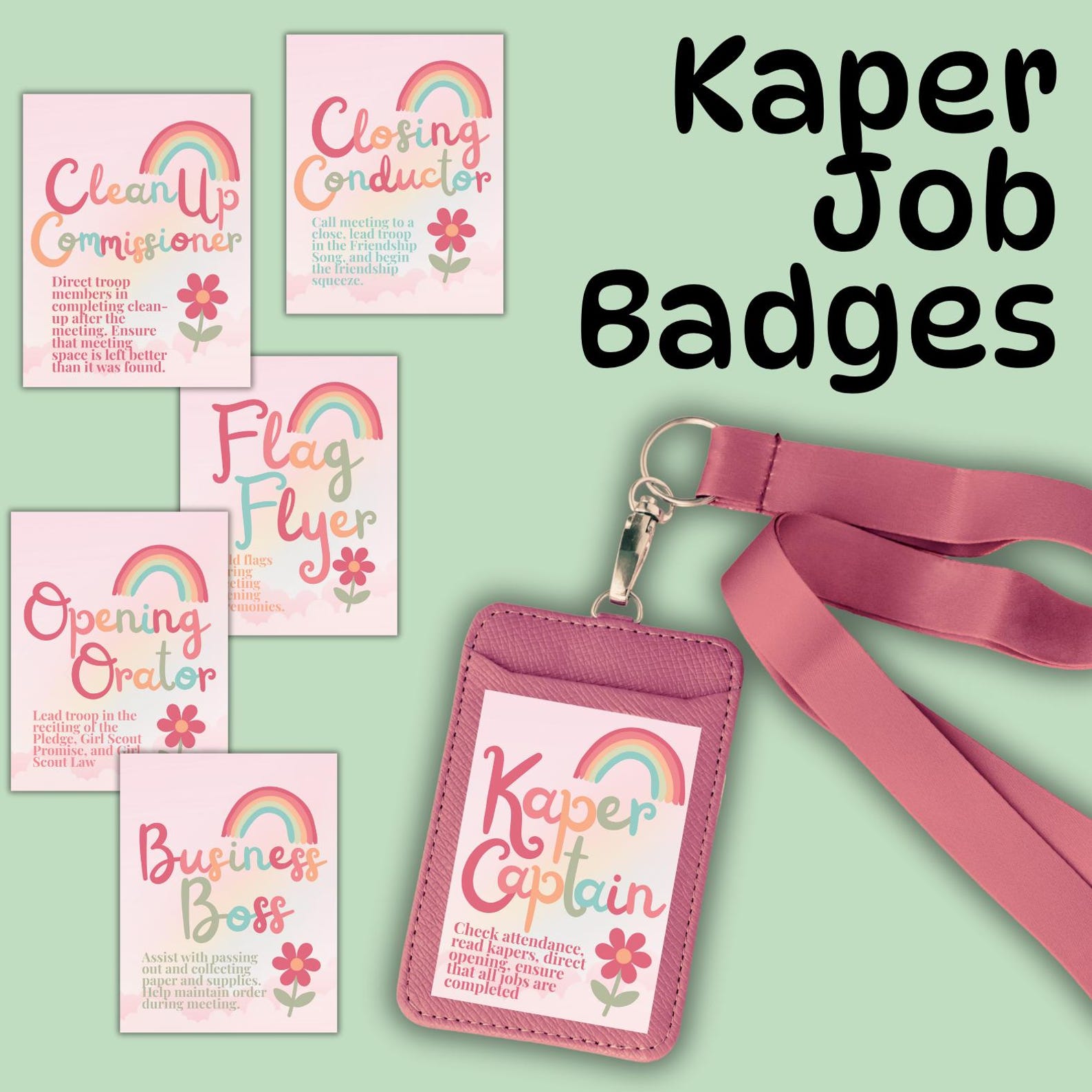 Scout Troop Kaper Chart | Printable Rainbow-themed Job Chart Set ...