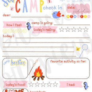 Printable Summer Camp Check-in Page | Kids Camp Journal PDF | Day Camp ...