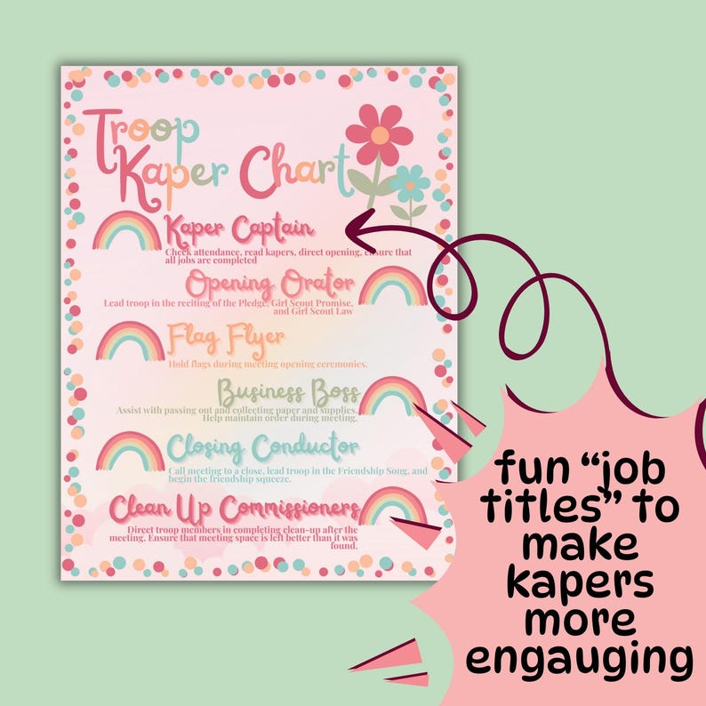 Scout Troop Kaper Chart | Printable Rainbow-themed Job Chart Set ...