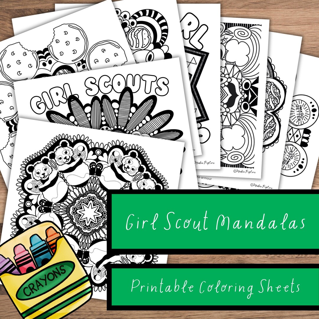 Hand-drawn Girl Scout Mandala Coloring Sheets Set of 8 Digital Download ...