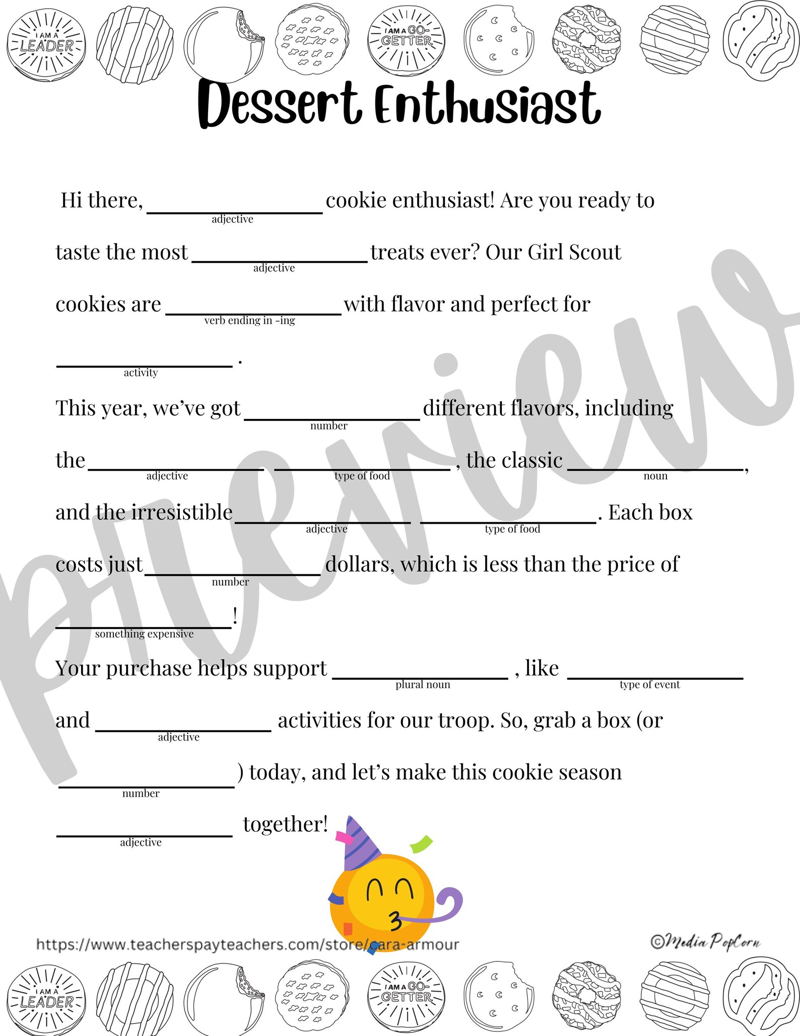 Cookie Customer Sales Pitch Mad Libs | Scout Badges | Cookie Badges ...
