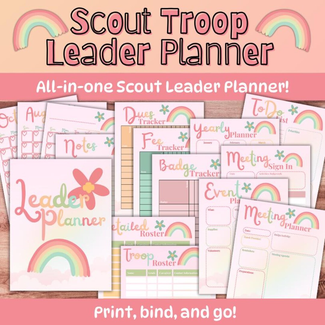 Rainbow-themed Scout Troop Leader Planner | Printable 8.5x11 Organizer ...