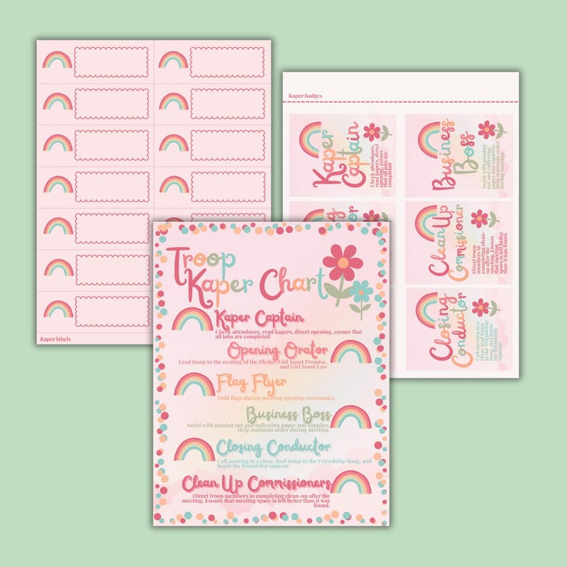 Scout Troop Kaper Chart | Printable Rainbow-themed Job Chart Set ...