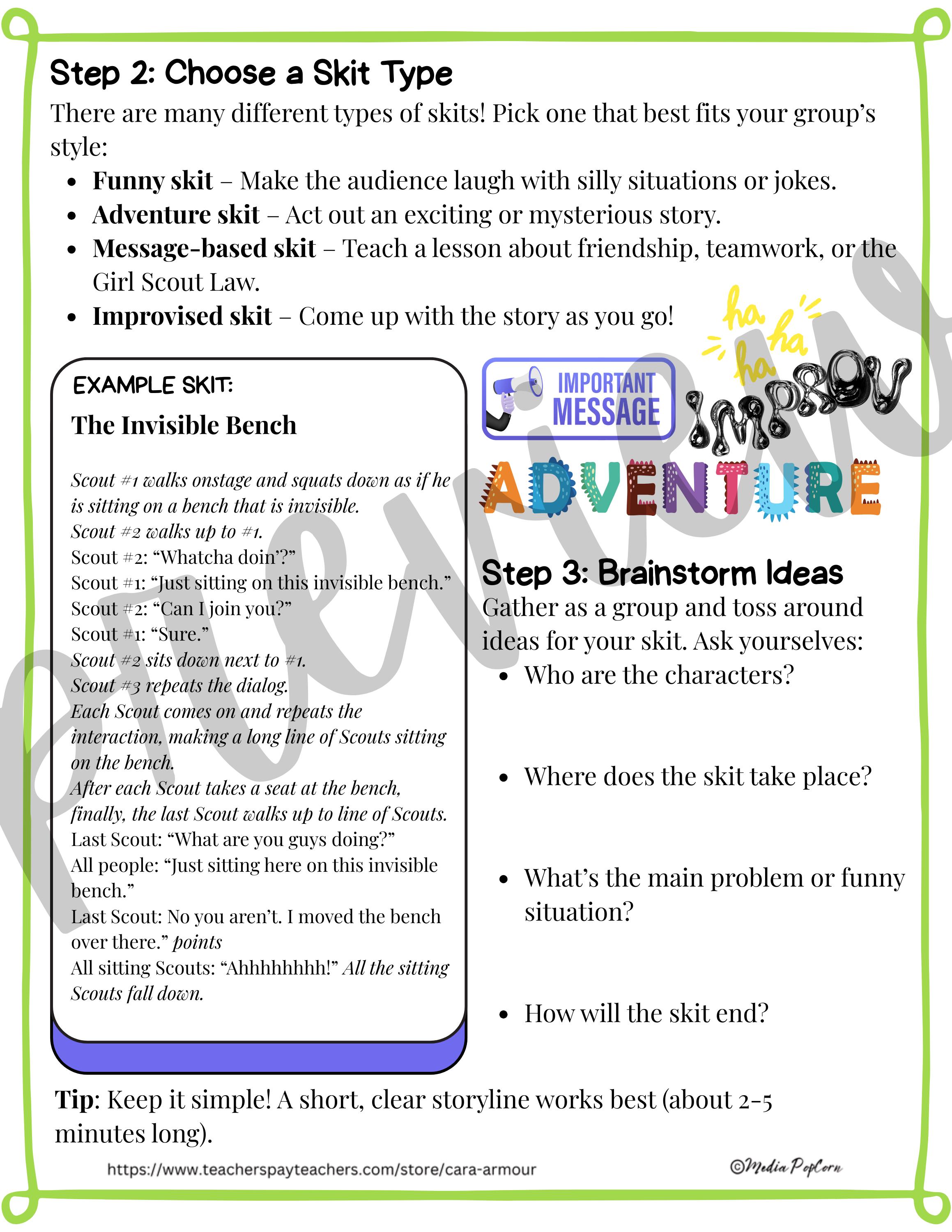 Scout Skit Starter Workbook | Make Skit Development a BREEZE | Scout ...