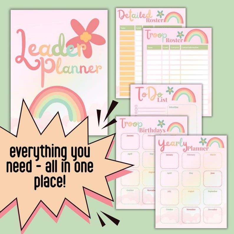 Rainbow-themed Scout Troop Leader Planner | Printable 8.5x11 Organizer ...