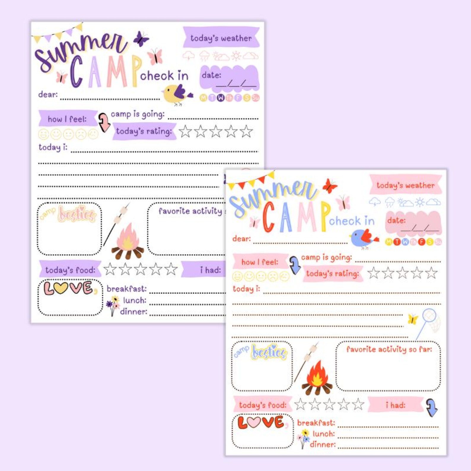 Printable Summer Camp Check-in Page | Kids Camp Journal PDF | Day Camp ...